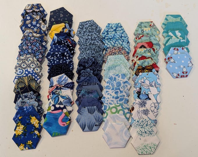 EPP 82 Blue 1 Inch Hexagons, Thread Basted 1 Inch EPP English Paper ...