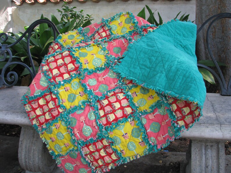 Rag Quilt for Sale Fruit Trees & Baskets Two Rag Lap Quilt | Etsy