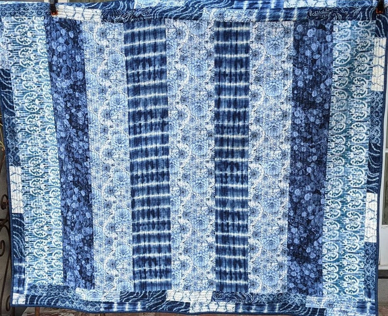 Quilts for Sale, Handmade Indigo Blue Quilt, Approx 56" X 48" Ready to ...