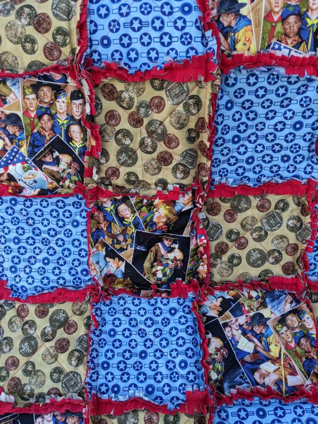Handmade Boy Scout Rag Quilt: Blue, Red, and Brown (54" X 54") - Etsy