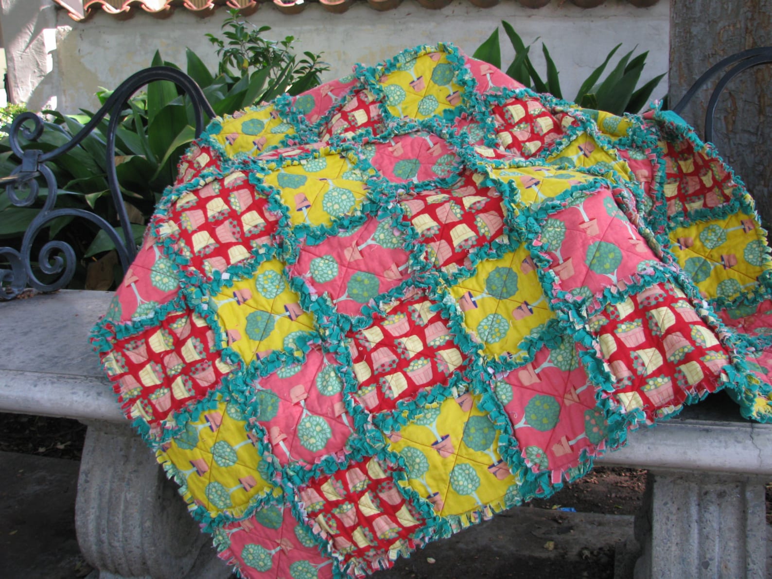 Rag Quilt for Sale Fruit Trees & Baskets Two Rag Lap Quilt | Etsy