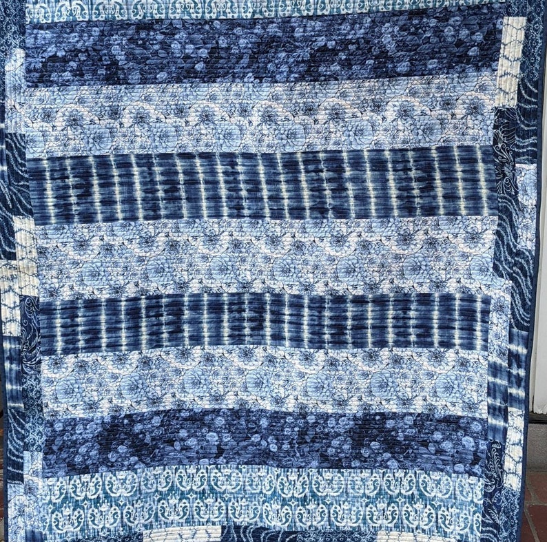 Quilts for Sale, Handmade Indigo Blue Quilt, Approx 56" X 48" Ready to ...