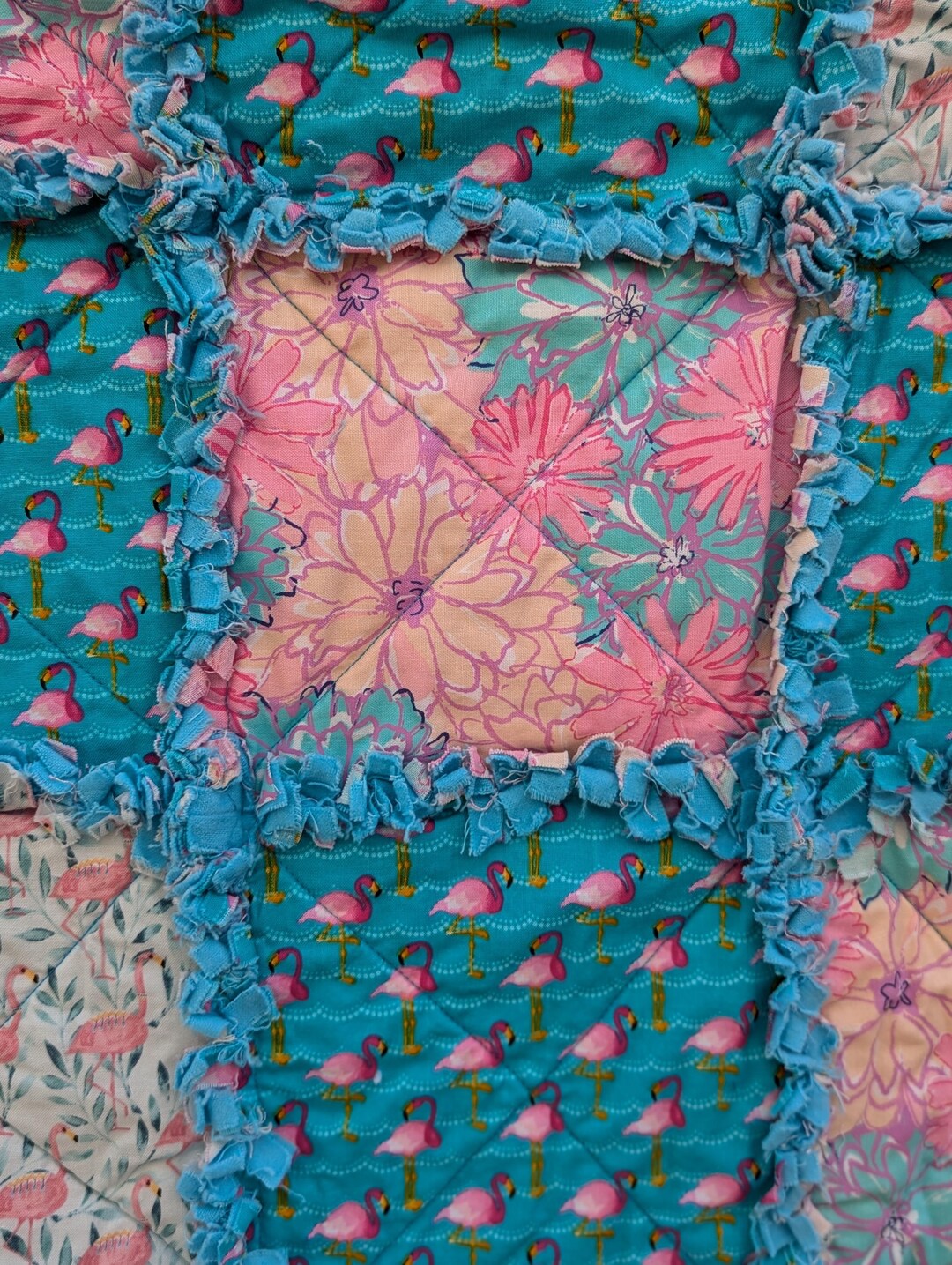 Flamingo Rag Quilt: Handmade Cotton Lap Quilt (58" X 44") - Etsy