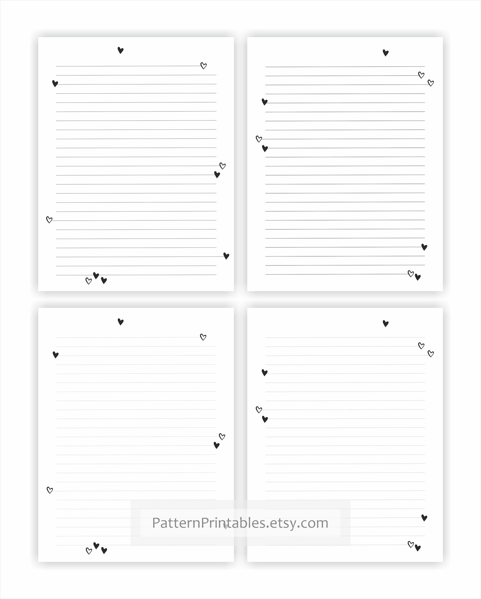 Printable lined letter paper. Minimalist random hearts design. | Etsy