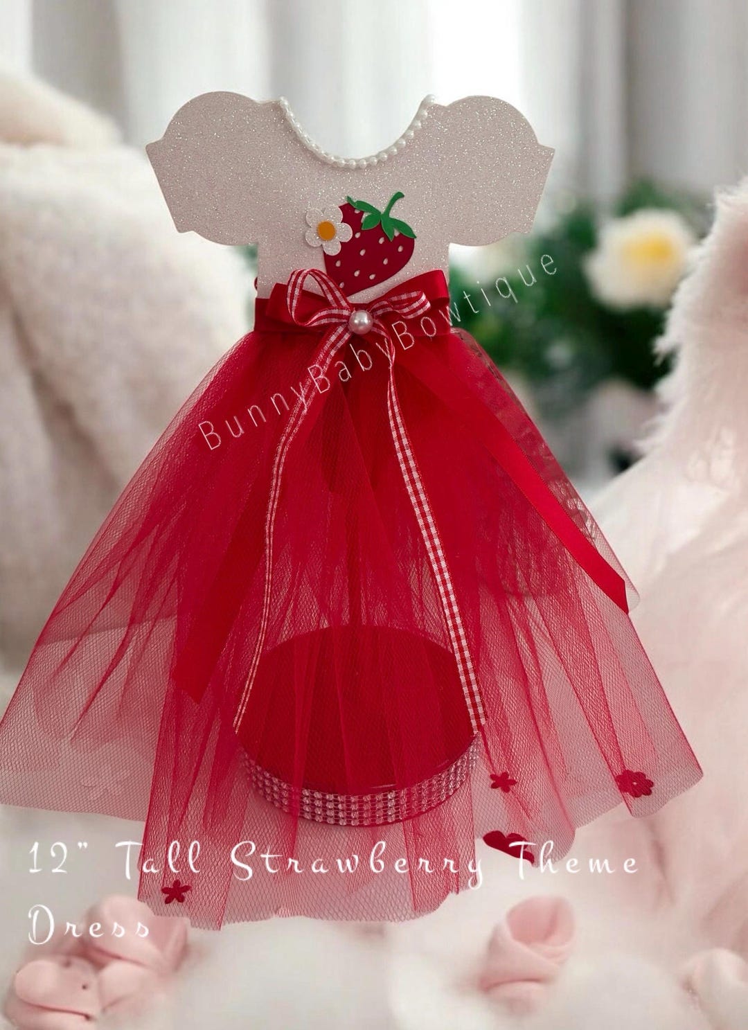 Strawberry Theme Cardstock Dress Centerpiece – Tulle, Bows, Pearls ...