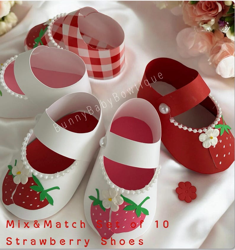 Strawberry Theme Cardstock Baby Shoes: Party Favors, Table Decor ...