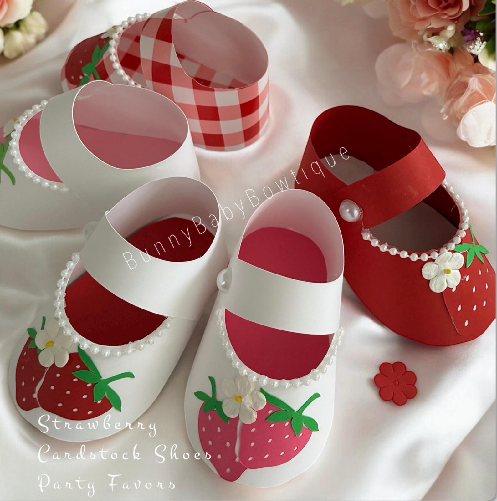 Strawberry Theme Cardstock Baby Shoes: Party Favors, Table Decor ...