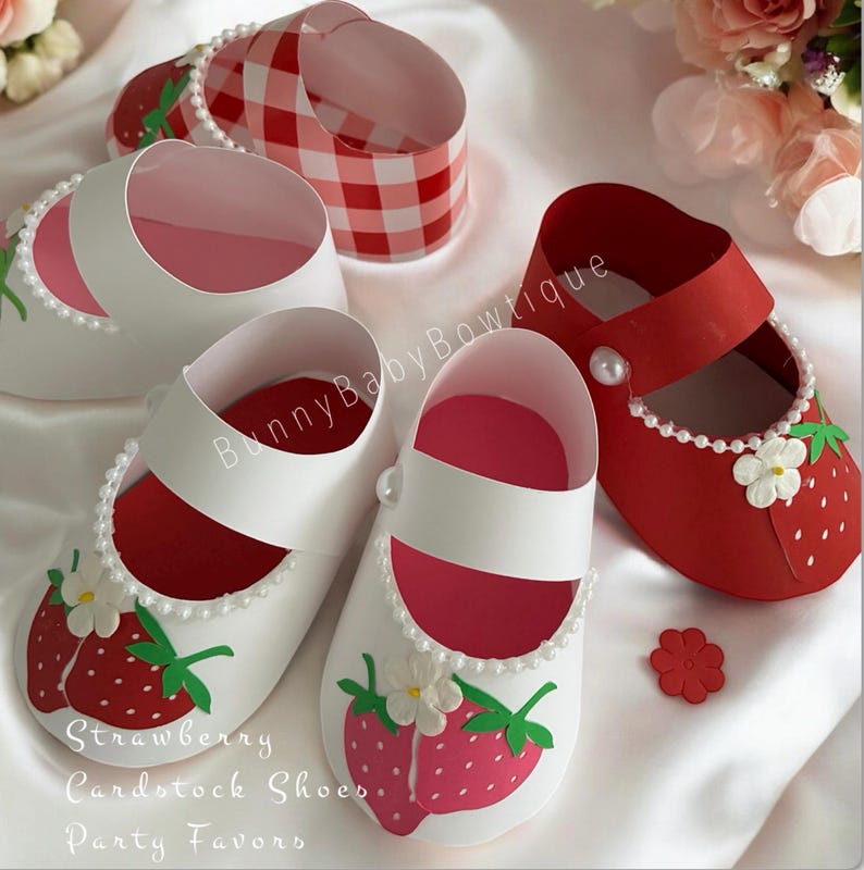Strawberry Theme Cardstock Baby Shoes: Party Favors, Table Decor ...