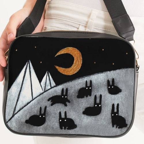CROSSBODY BAG Black Rabbit Moon Birthday Housewarming - Etsy