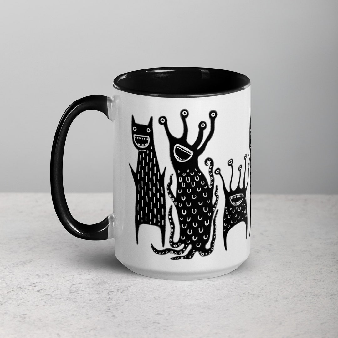 15oz COFFEE MUG Monster Cute Funny Mugs Folk Art Housewarming Cute ...