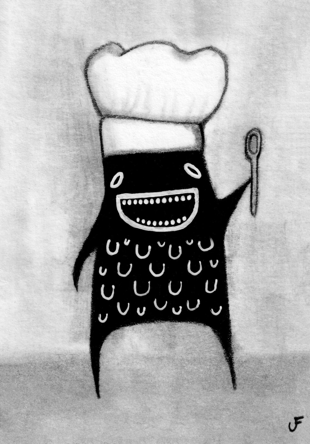 ACEO ART PRINT Monster Chef Mixed Media Außenseiter Folk Art Miniatur ...
