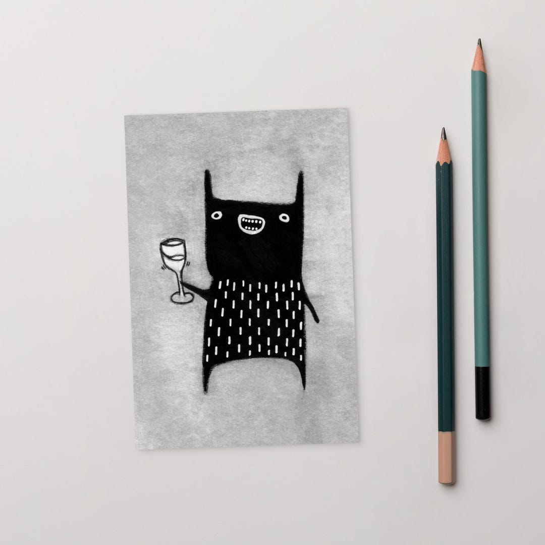 ART PRINT POSTCARD Cecily Alien Wine Monster Kawaii Housewarming Gifts ...