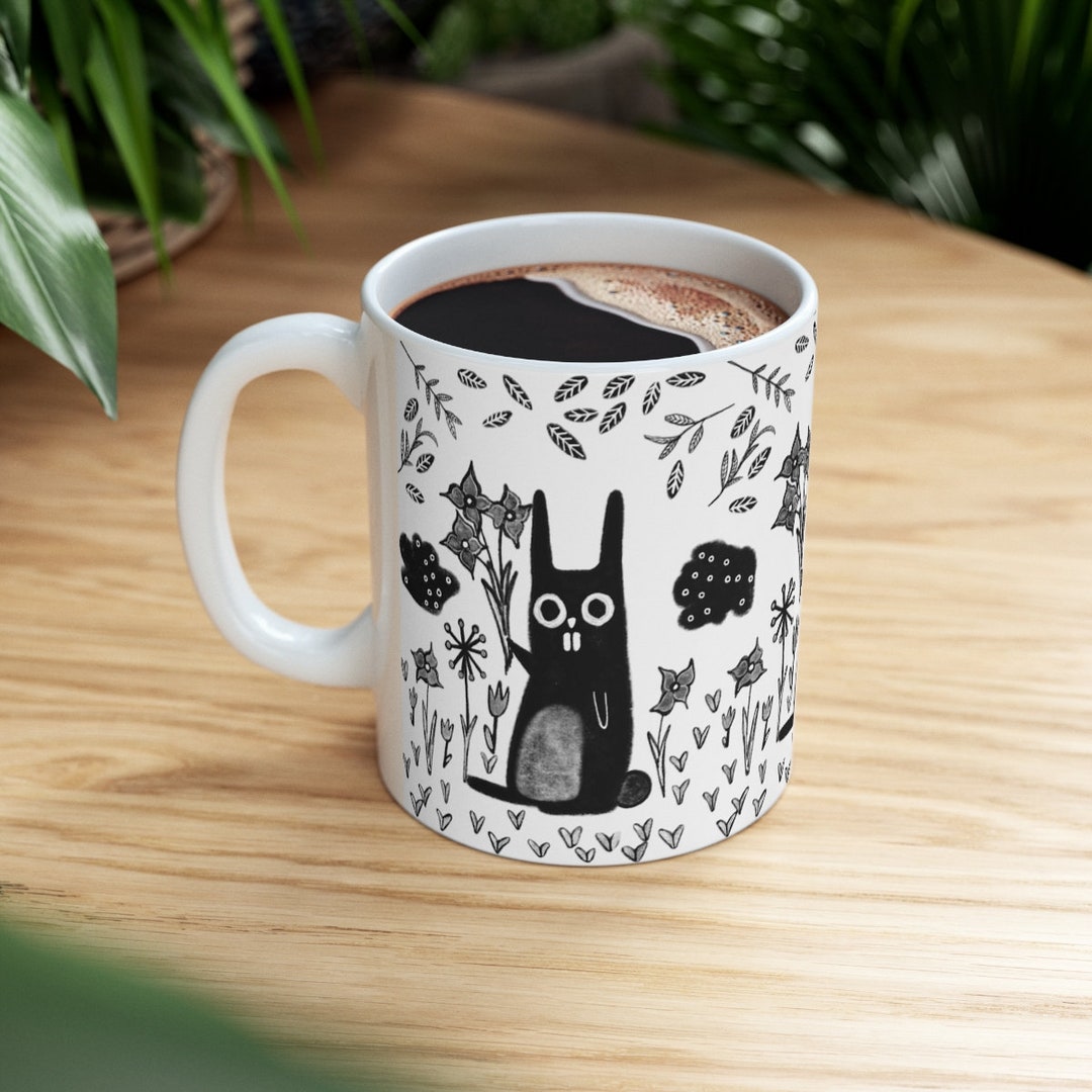 11oz COFFEE MUG Garden Rabbit Weird Folk Art Botanical Quirky ...