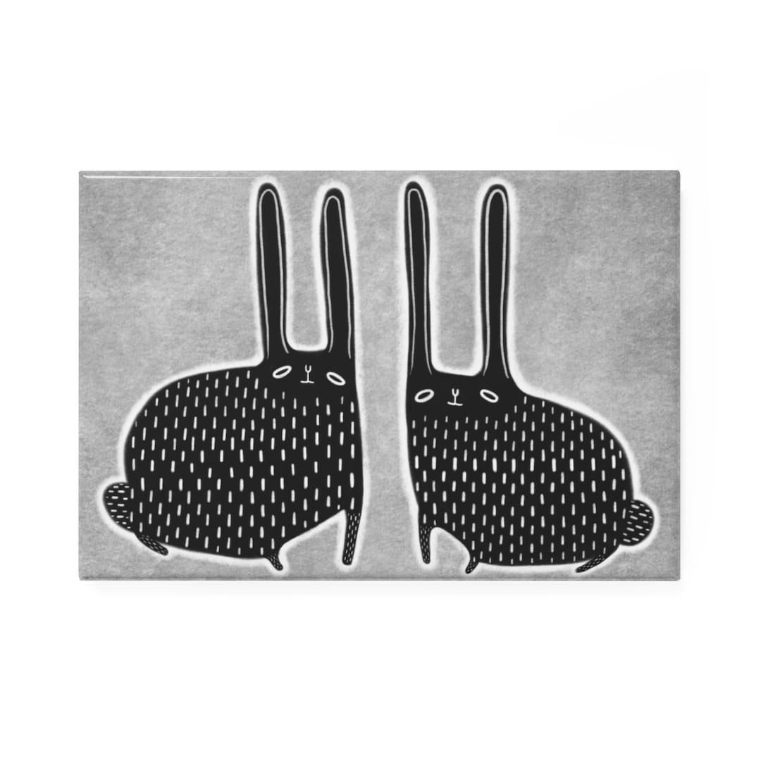 METAL FRIDGE MAGNET Black Rabbits Cottagecore Bunny Gift Goblincore ...