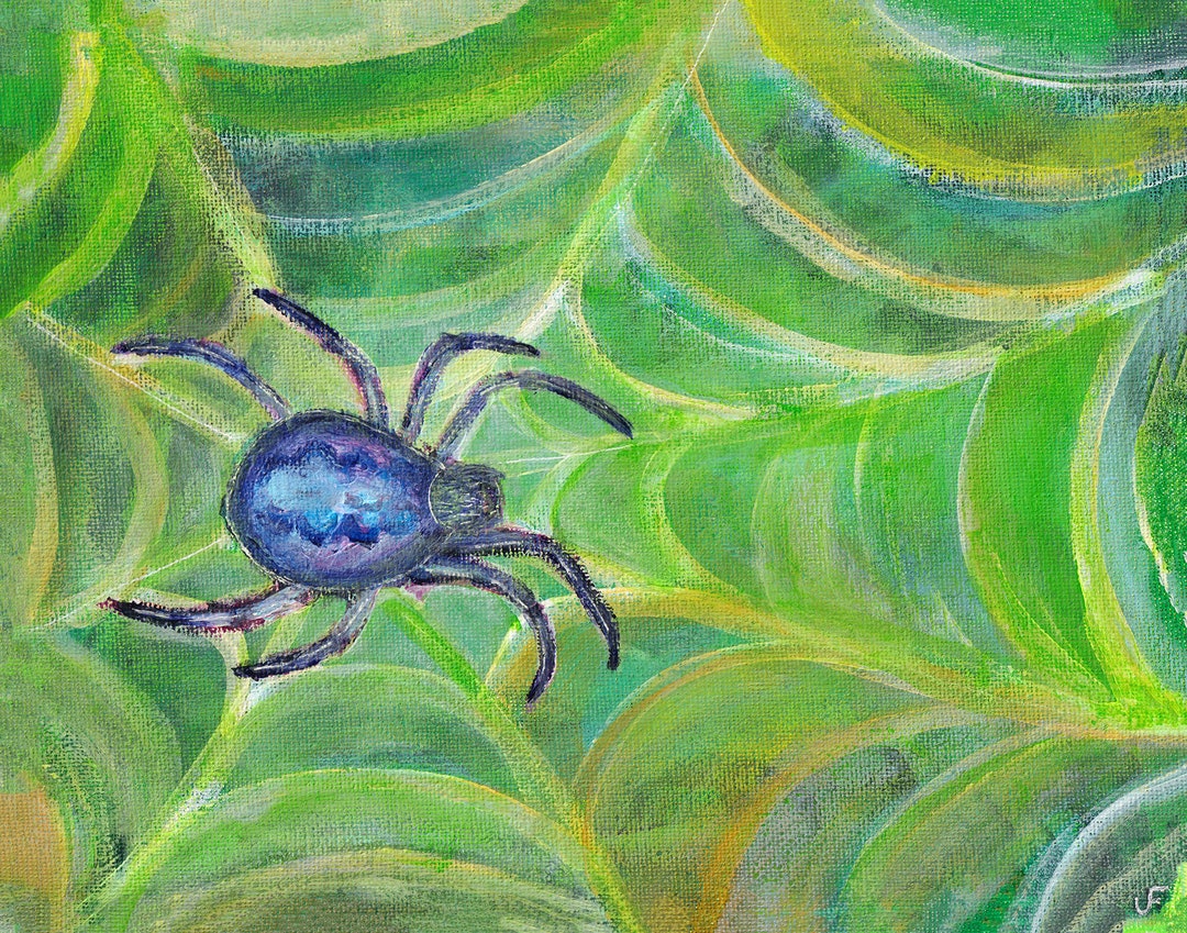 8x10" ART PRINT Spider in Web Folk Art Painting Nature Housewarming ...