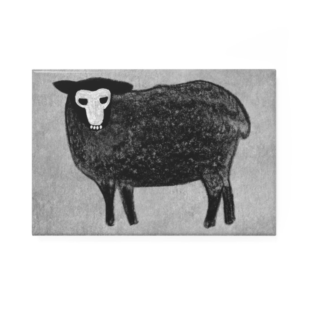 METAL FRIDGE MAGNET Black Sheep Skull Folk Art Weird Birthday Gift Goth ...