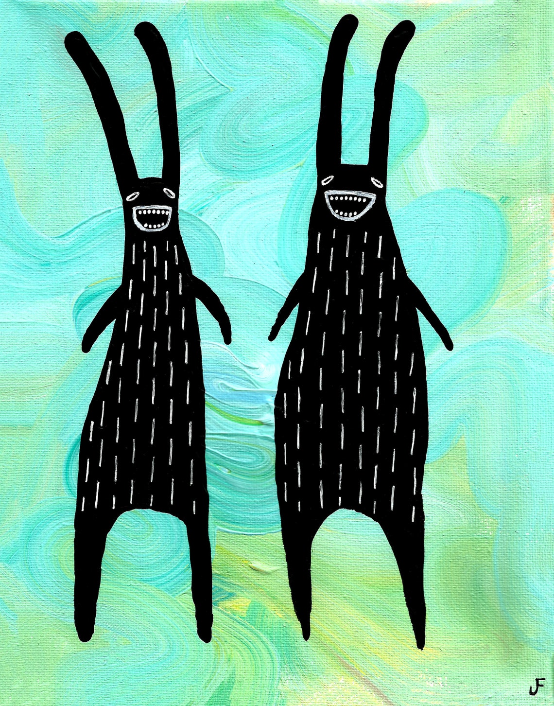 8x10 ART PRINT Rabbit Monster Folk Art Painting Quirky - Etsy