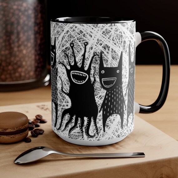 15oz COFFEE MUG Monster Folk Art Housewarming Birthday Gift - Etsy