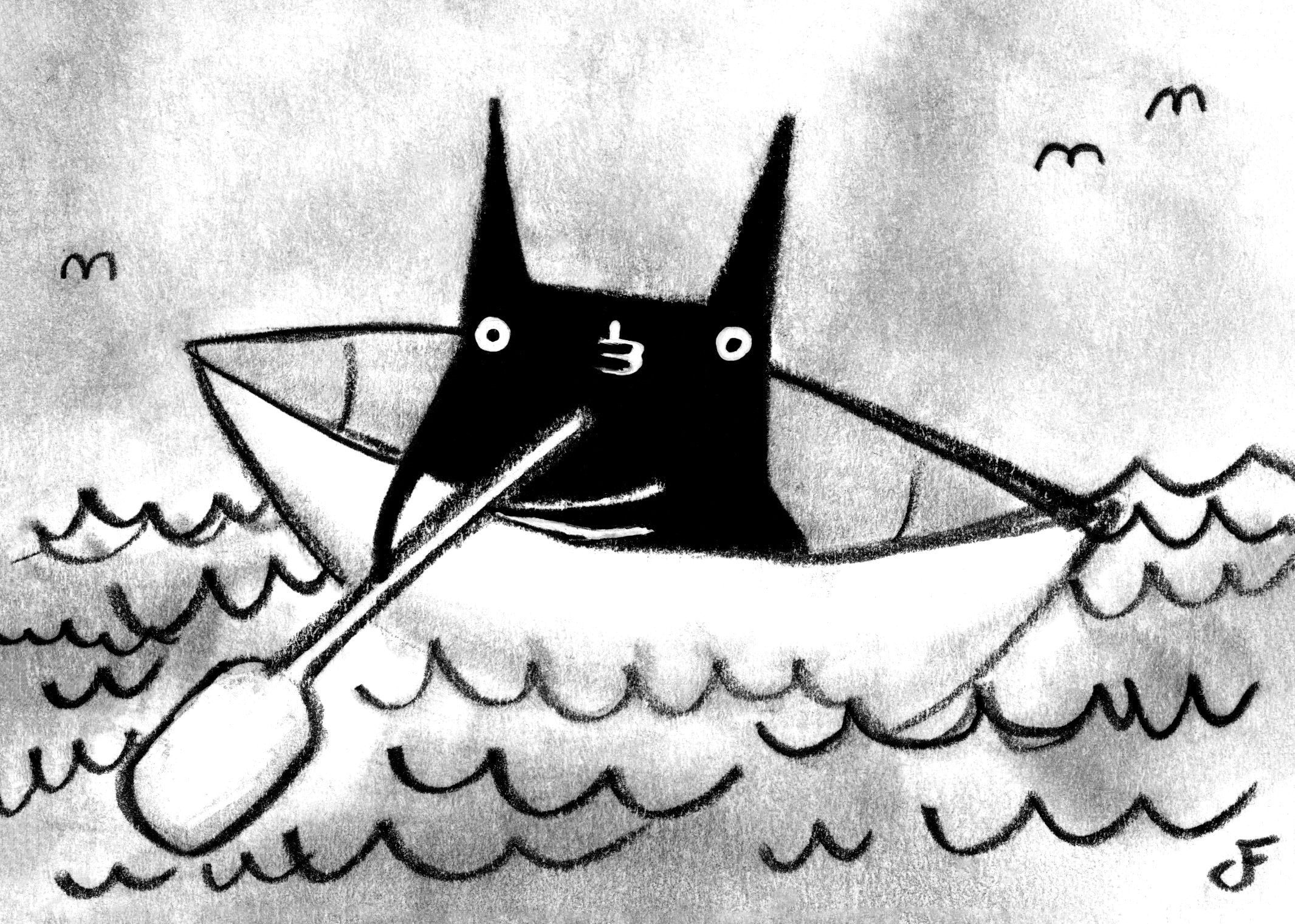 ACEO ART PRINT Black Cat Canoe Folk Outsider Cat Miniature - Etsy Canada