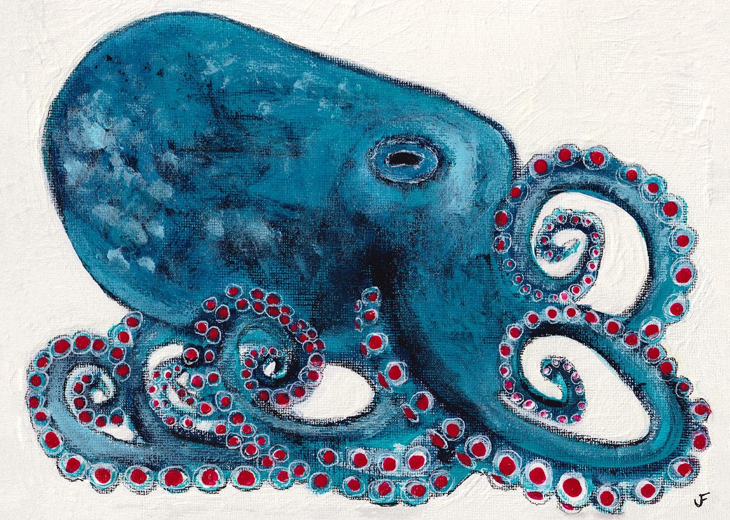 5x7 ART PRINT Octopus Folk Art Birthday Gift Whimsical Cute Quirky Goth ...