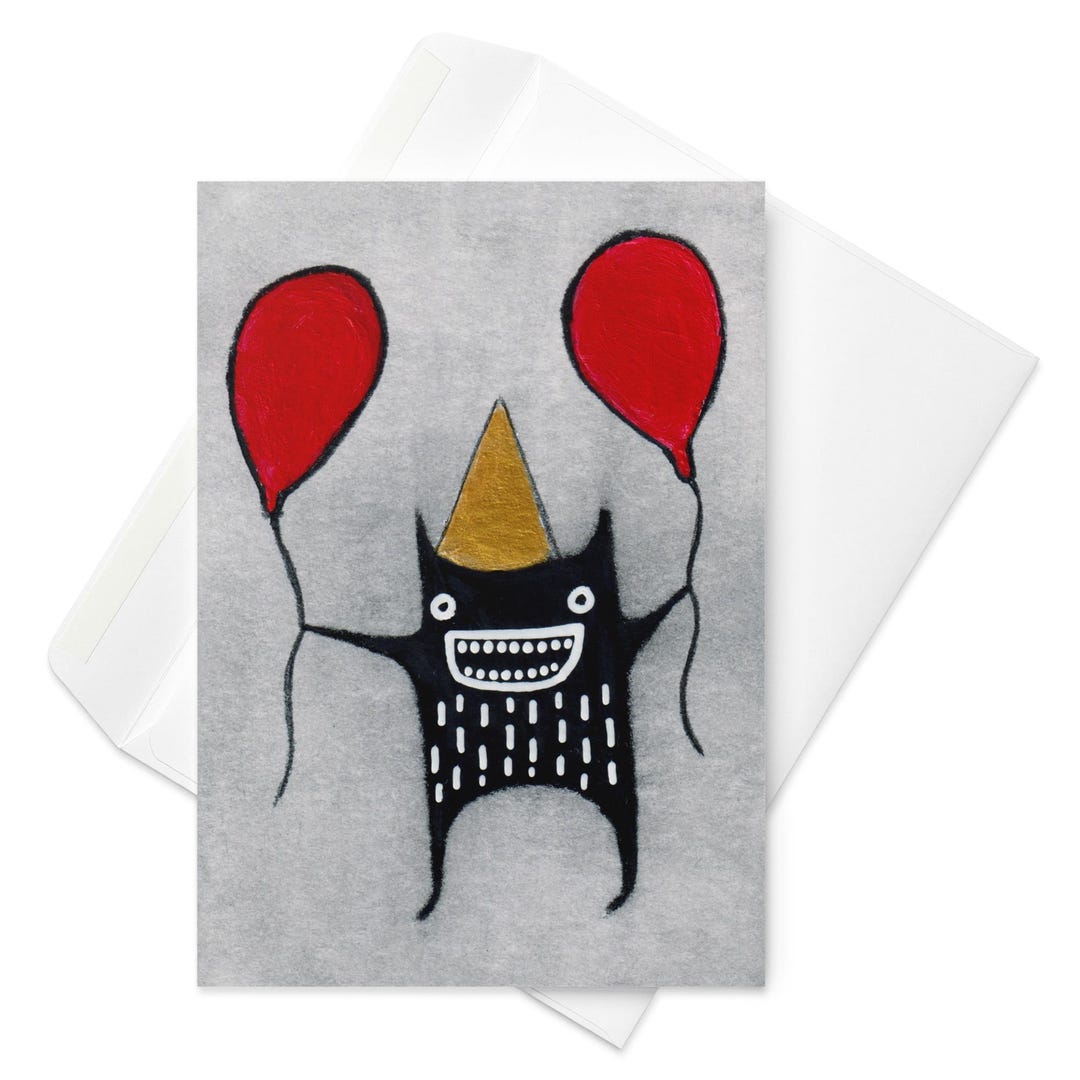 GREETING CARD Party Monster Birthday Balloons Invitations Cute Birthday ...