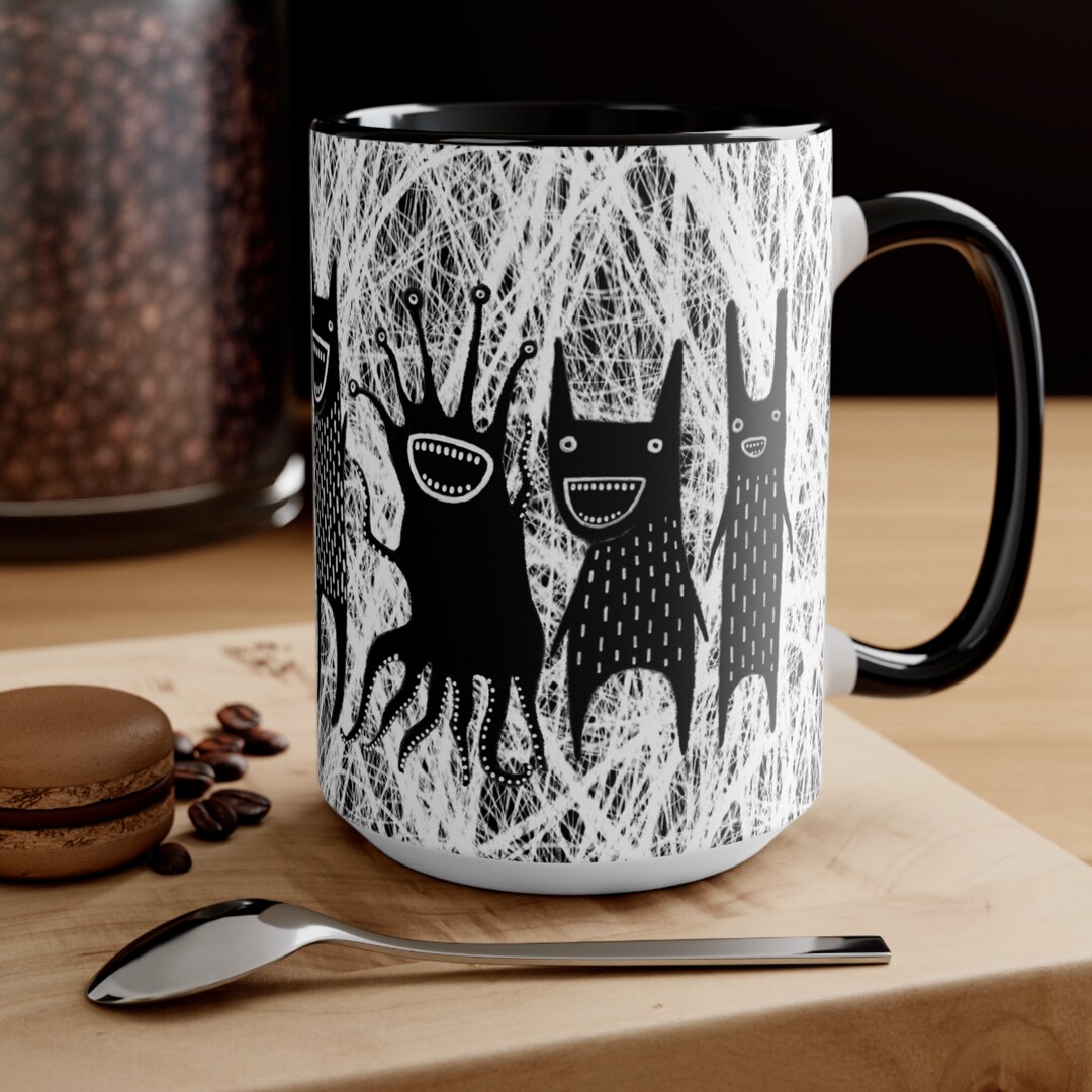 15oz COFFEE MUG Monster Folk Art Housewarming Birthday Gift ...