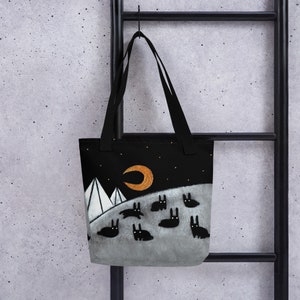 TOTE BAG Rabbit Moon Birthday Housewarming Gifts Whimsical Crescent ...