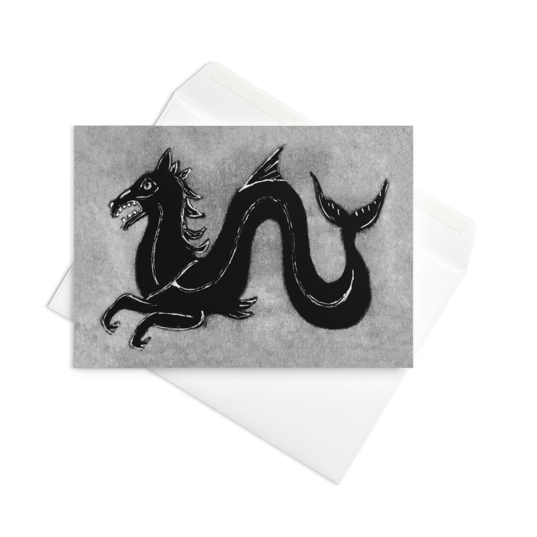 GREETING CARD Horse Monster Folk Art Hippocampus Dark Academia Horror ...