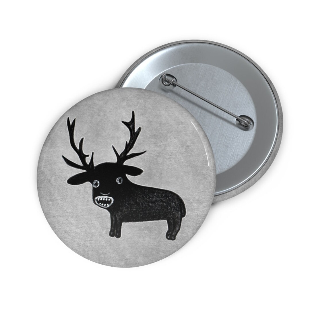 PINBACK BUTTON Reindeer Monster Deer Goblincore Gothic Folk Art Dark ...