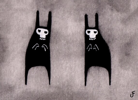 ACEO ART PRINT Black Rabbit Skull Mask Monster Outsider Folk - Etsy