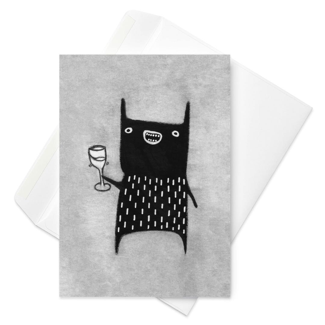 GREETING CARD Cecily Alien Wine Monster Kawaii Housewarming Gifts ...