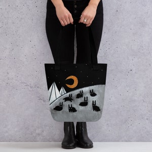 TOTE BAG Rabbit Moon Birthday Housewarming Gifts Whimsical Crescent ...