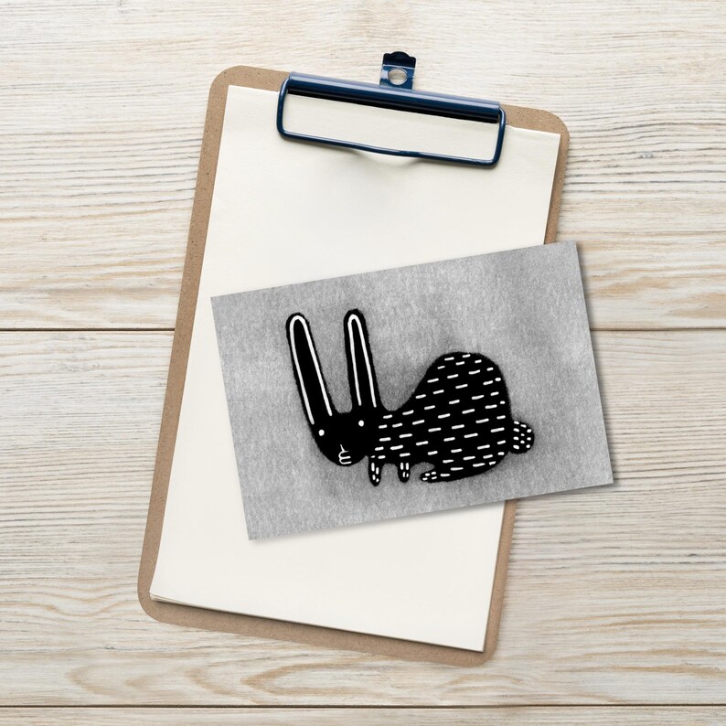 POSTAL CON LÁMINA DE ARTE DE 4x6 Conejo negro Arte popular Regalo de ...