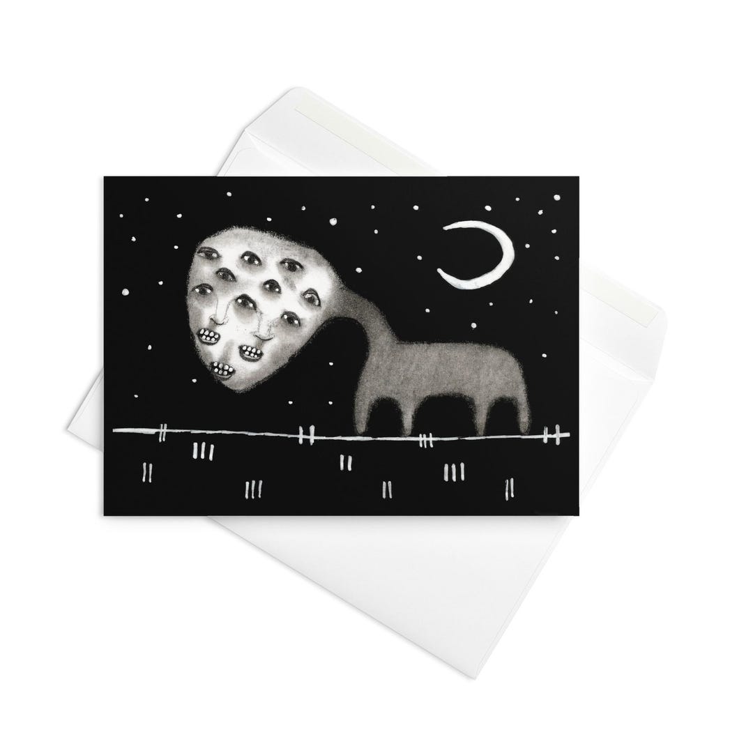GREETING CARD Monster Surreal Landscape Eyeballs Folk Art Quirky ...
