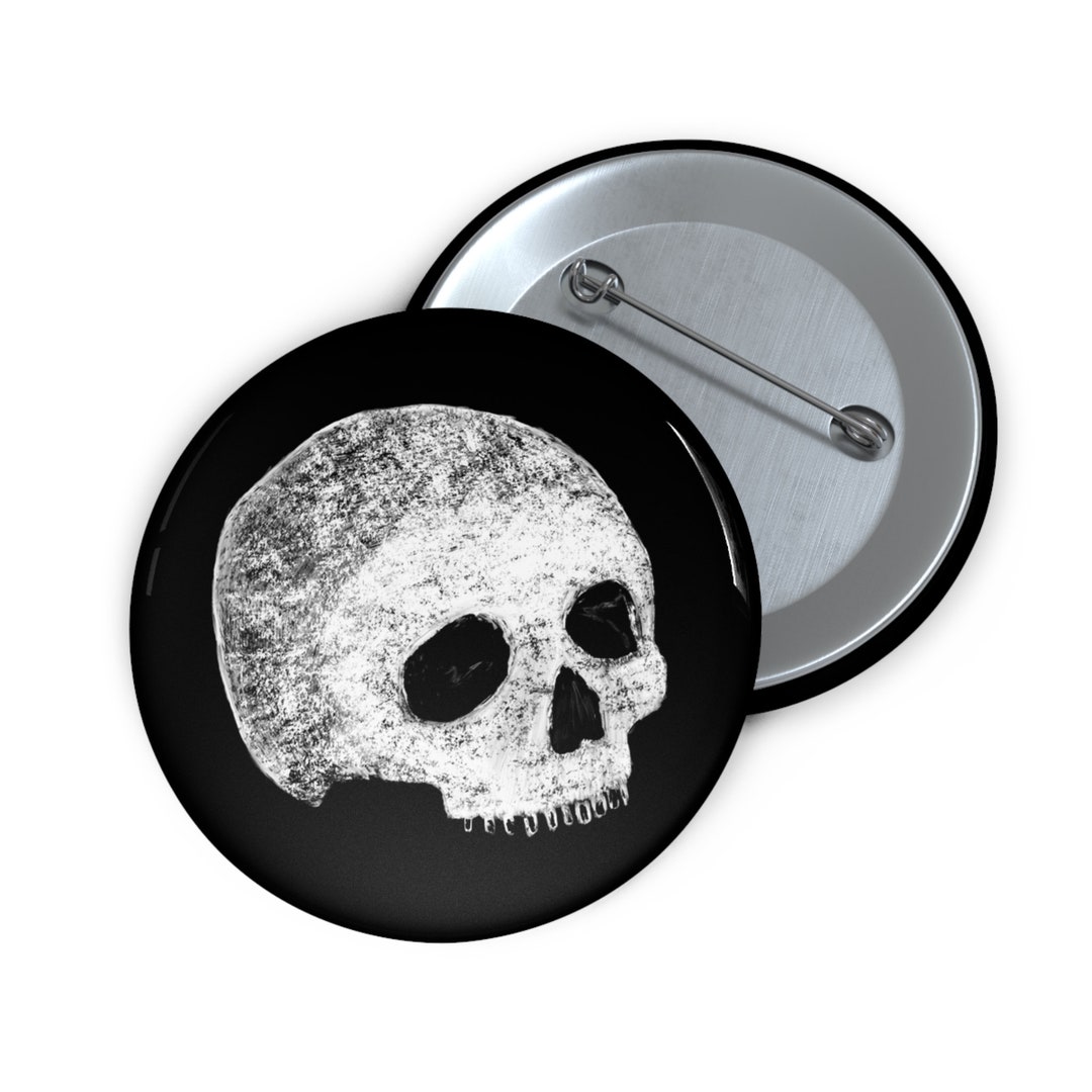 PINBACK BUTTON Skull Human Skeleton Buttons Goblincore Gothic Folk Art ...