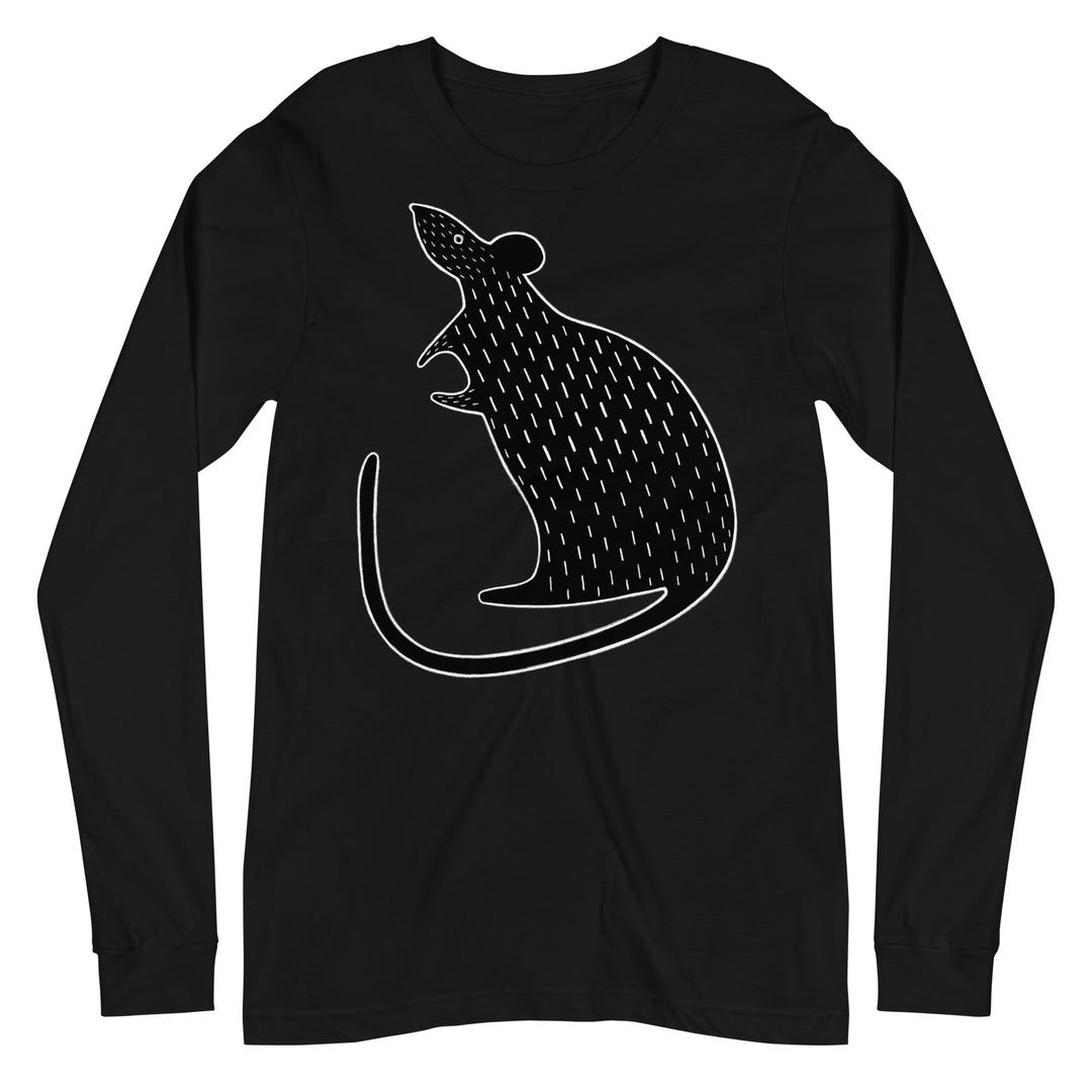 LONG SLEEVE SHIRT Black Rat Folk Art Rodent Tee Mouse T-shirt Birthday ...