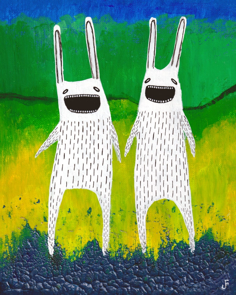 8x10 ART PRINT Rabbit Monster Folk Art Painting Quirky - Etsy