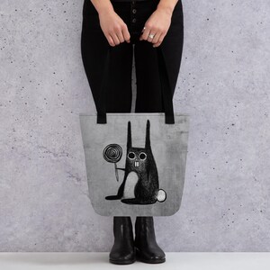 TOTE BAG Weird Rabbit Lollipop Folk Art Print Birthday Housewarming ...