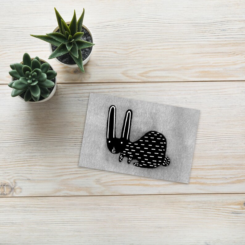 POSTAL CON LÁMINA DE ARTE DE 4x6 Conejo negro Arte popular Regalo de ...