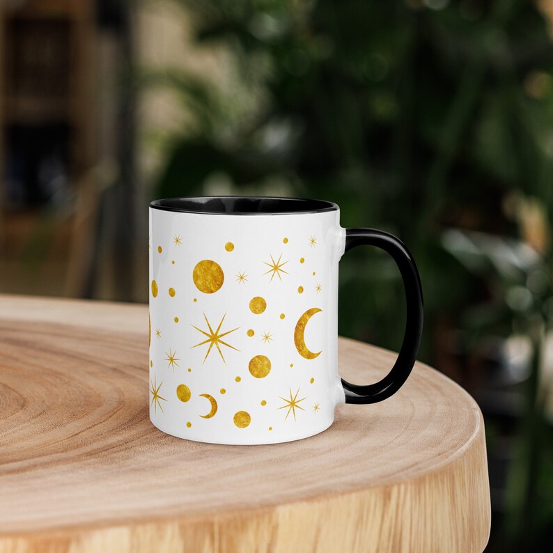 11oz COFFEE MUG Stars and Moon Outer Space Celestial Folk Art Birthday ...