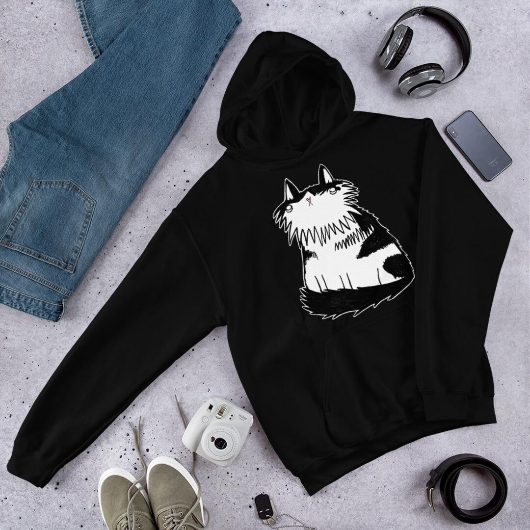 CLASSIC HOODIE Tuxedo Cat Jumper Kawaii Kitty Fluffy Cat Folk Art Cute ...