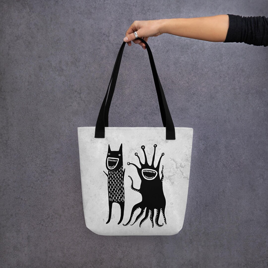 TOTE BAG Monster Alien Folk Art Quirky Whimsical Funny Birthday Gifts ...