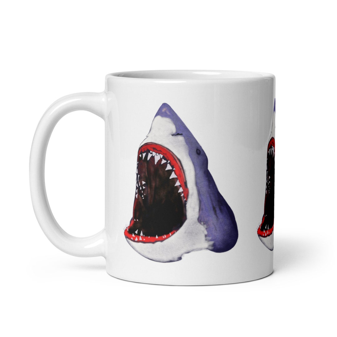 11oz COFFEE MUG Great White Shark Nautical Sea Marine Folk Art Weird ...