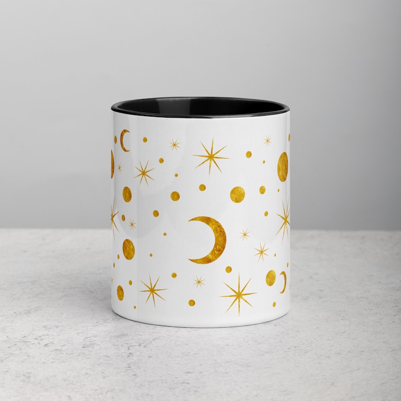 11oz COFFEE MUG Stars and Moon Outer Space Celestial Folk Art Birthday ...