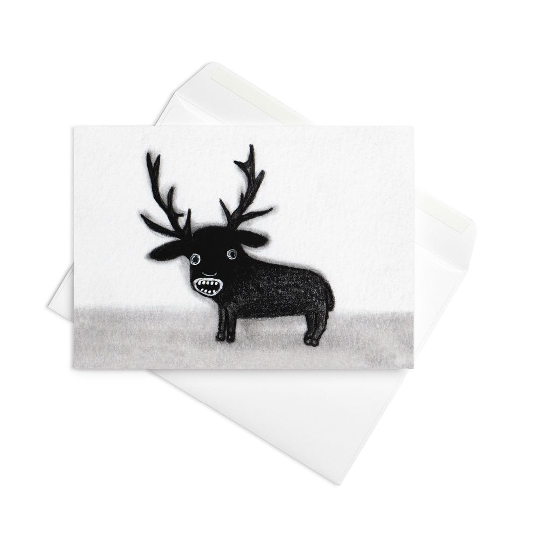 GREETING CARD Weird Reindeer Dark Academia Folk Art Goth Birthday ...