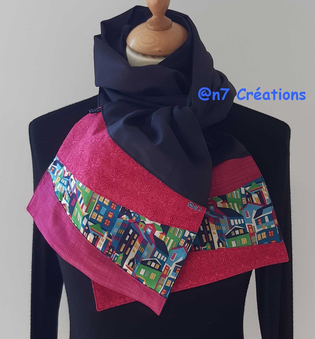 Navy Blue and Pink Scarf - Etsy