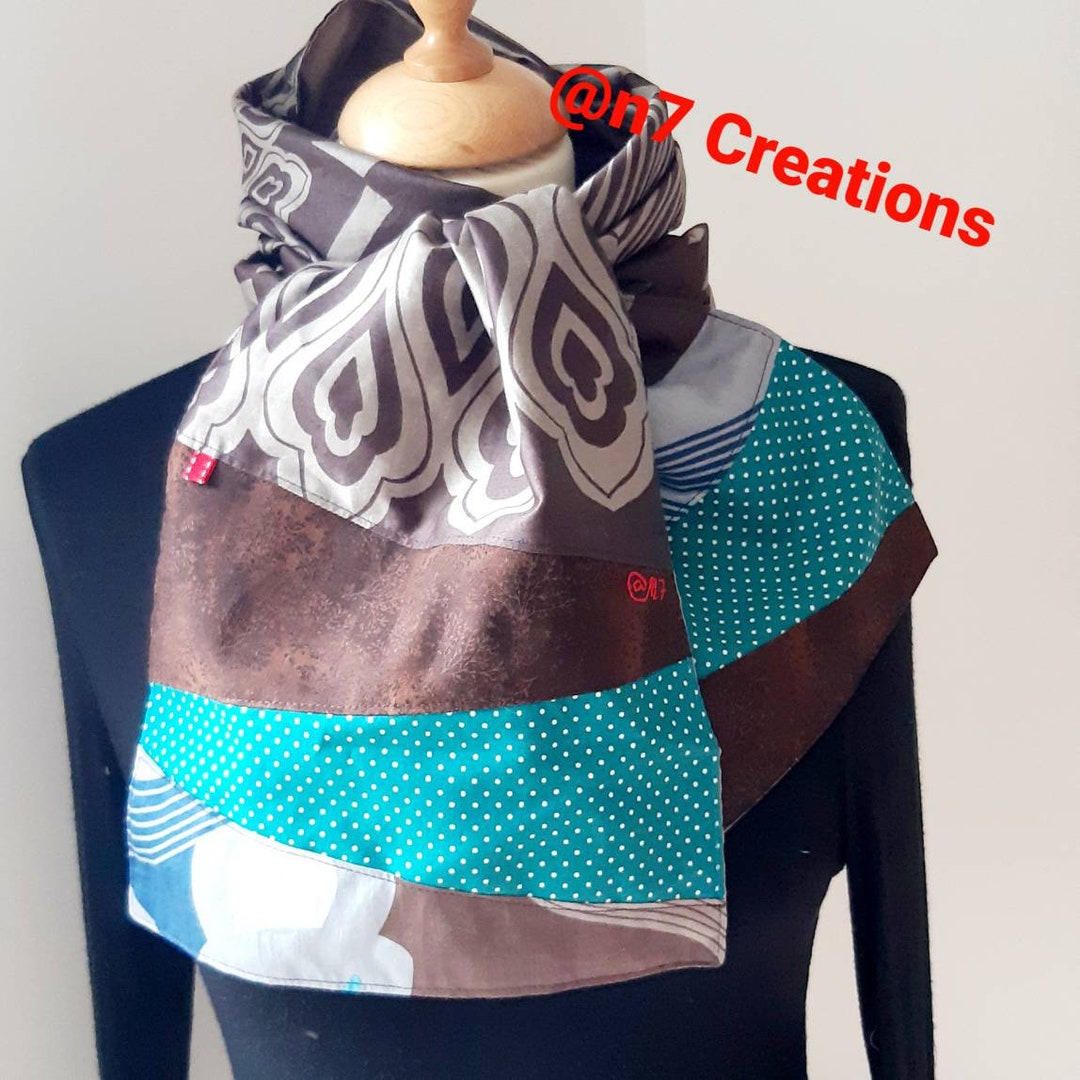 Scarf in Brown and Duck Blue Fabric - Etsy