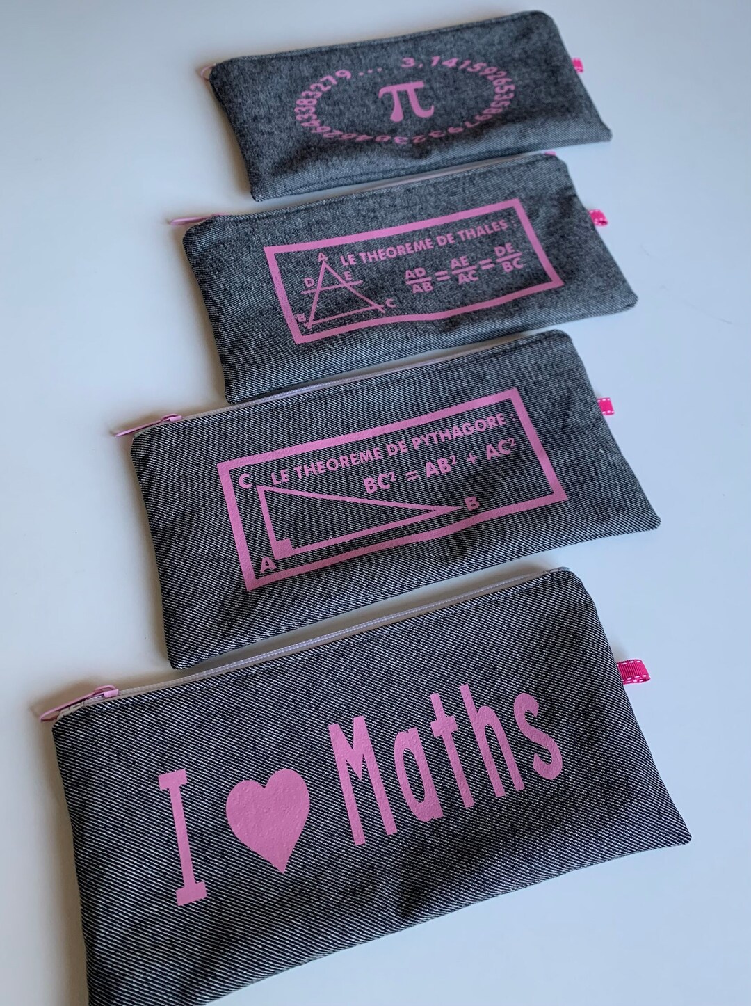 Gray and Pink mathematics Themed Pencil Cases - Etsy