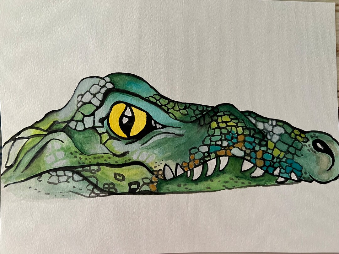 Alligator Watercolor Painting - Etsy