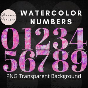 Pink Purple Sparkle Numbers Pink Glitter Numbers Watercolor Numbers ...